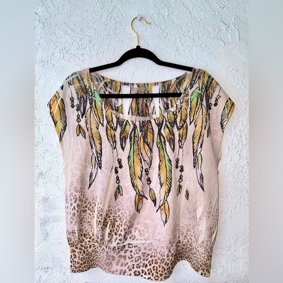 Poetry | Tops | Poetry Cheetah Blouse Feather Print Sleeveless Two Back ...